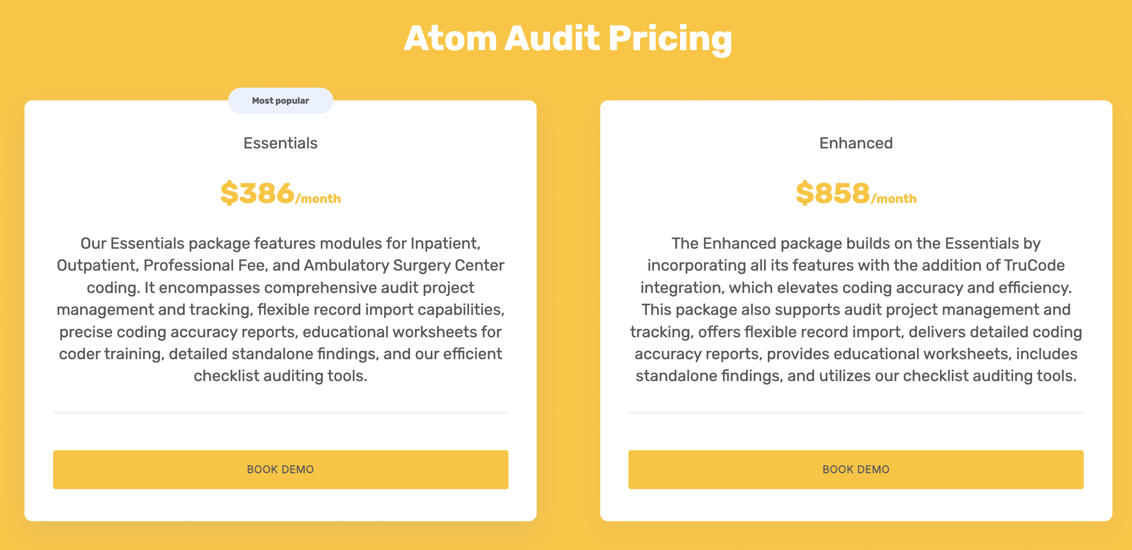 Pricing - Atom Audit Medical Coding Audit Tool